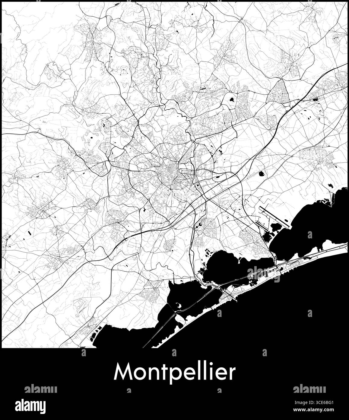 Montpellier city map, France - Topographic vector map poster Stock ...