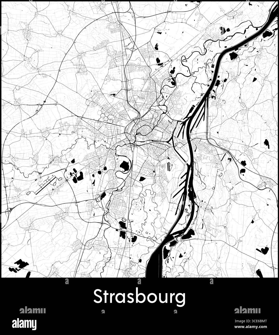 Strasbourg city map, France - Topographic vector map poster Stock ...