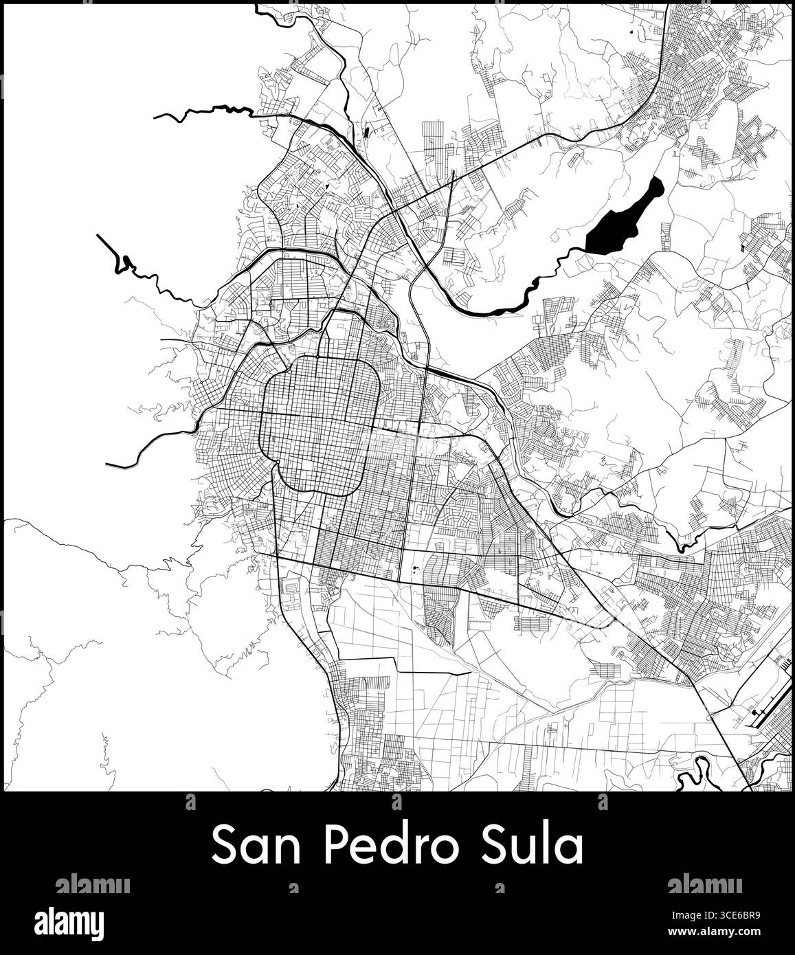 San Pedro Sula city map, Honduras - Topographic vector map poster Stock ...