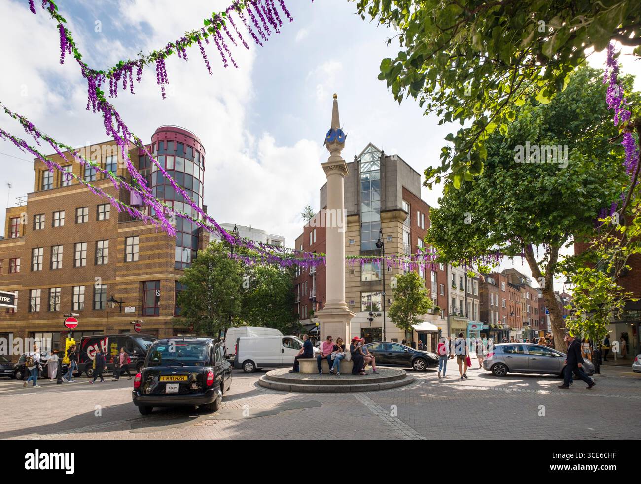 Floral garlands suspended around column bearing six sundials, Seven ...