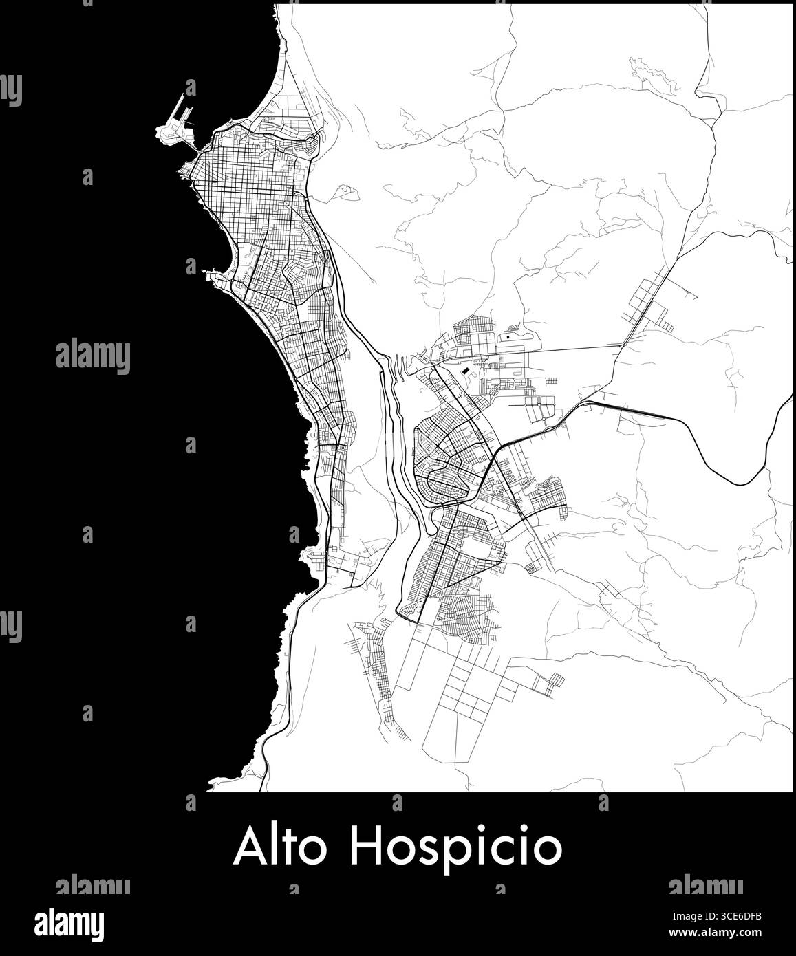 Alto Hospicio city map, Chile - Topographic vector map poster Stock ...