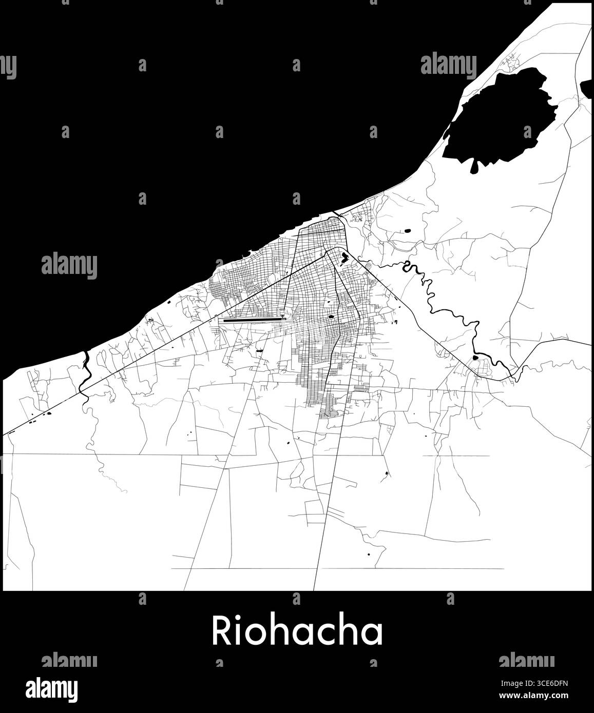 Riohacha city map, Colombia - Topographic vector map poster Stock ...