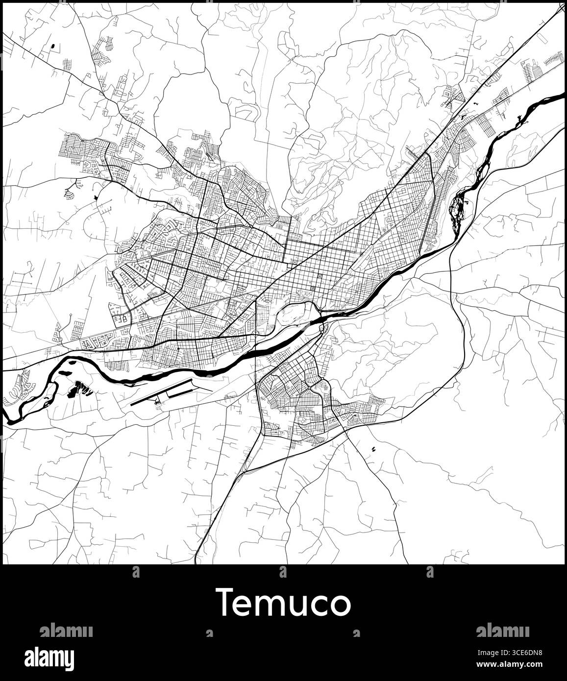 Temuco city map, Chile - Topographic vector map poster Stock Vector ...
