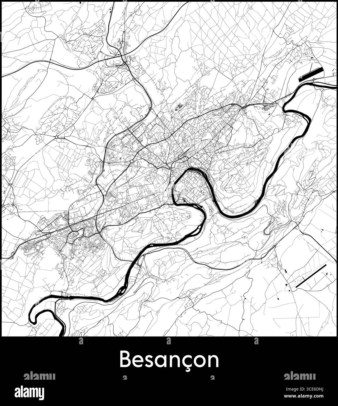 Besancon city map, France - Topographic vector map poster Stock Vector ...