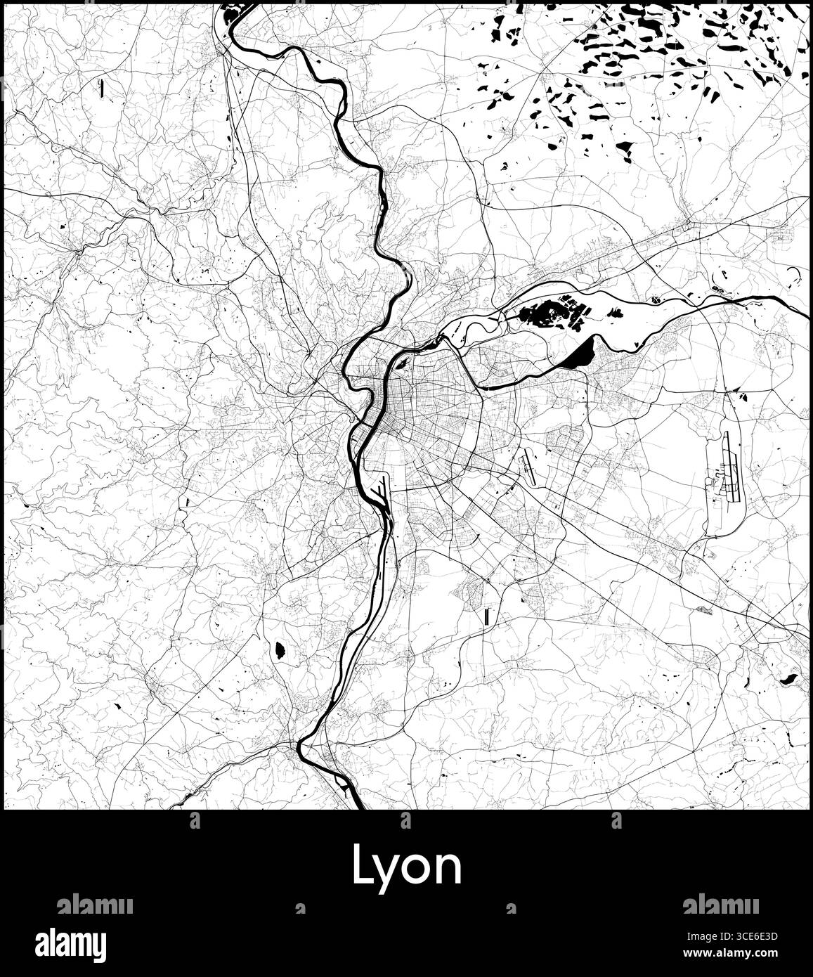 Lyon city map, France - Topographic vector map poster Stock Vector ...