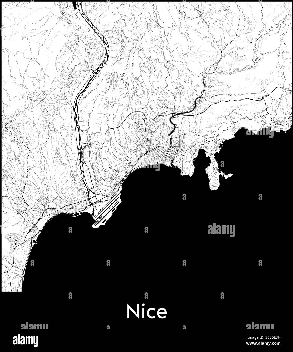 Nice city map, France - Topographic vector map poster Stock Vector ...