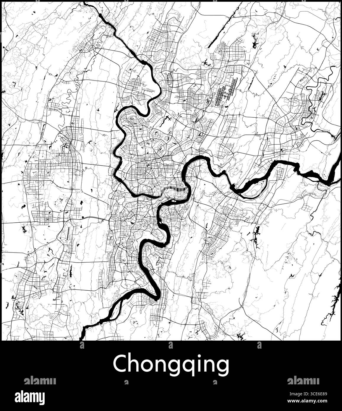 Chongqing city map, China - Topographic vector map poster Stock Vector ...