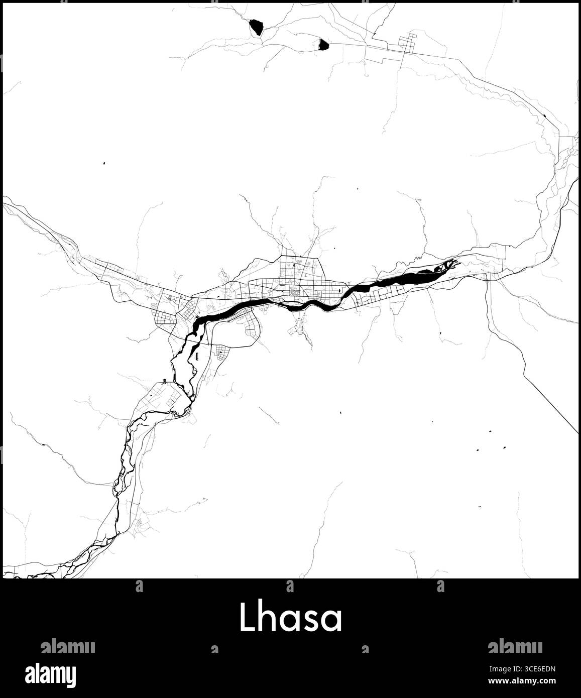 Lhasa city map, China - Topographic vector map poster Stock Vector ...