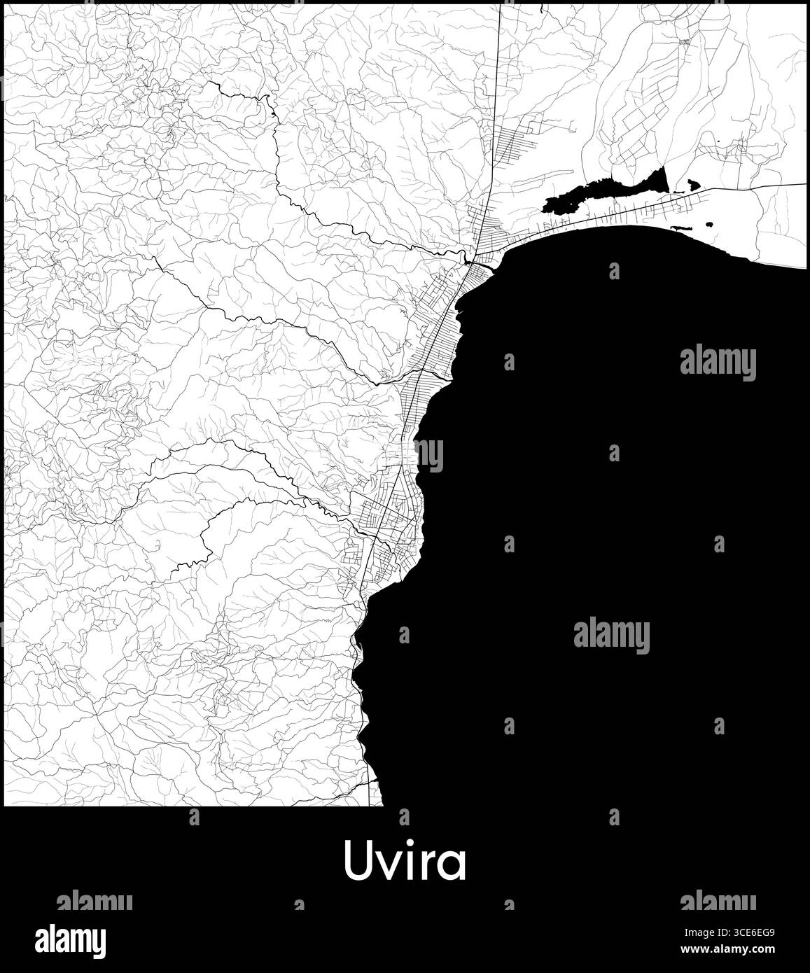 Uvira city map, Democratic Republic of the Congo - Topographic vector ...