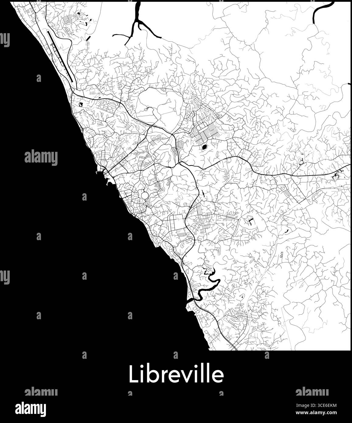 Libreville city map, Gabon - Topographic vector map poster Stock Vector ...