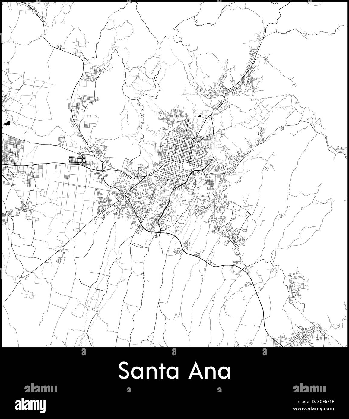 Santa Ana city map, El Salvador - Topographic vector map poster Stock ...
