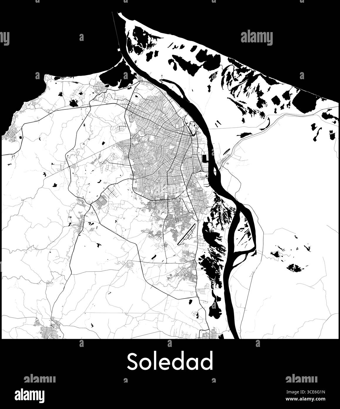 Soledad city map, Colombia - Topographic vector map poster Stock Vector ...