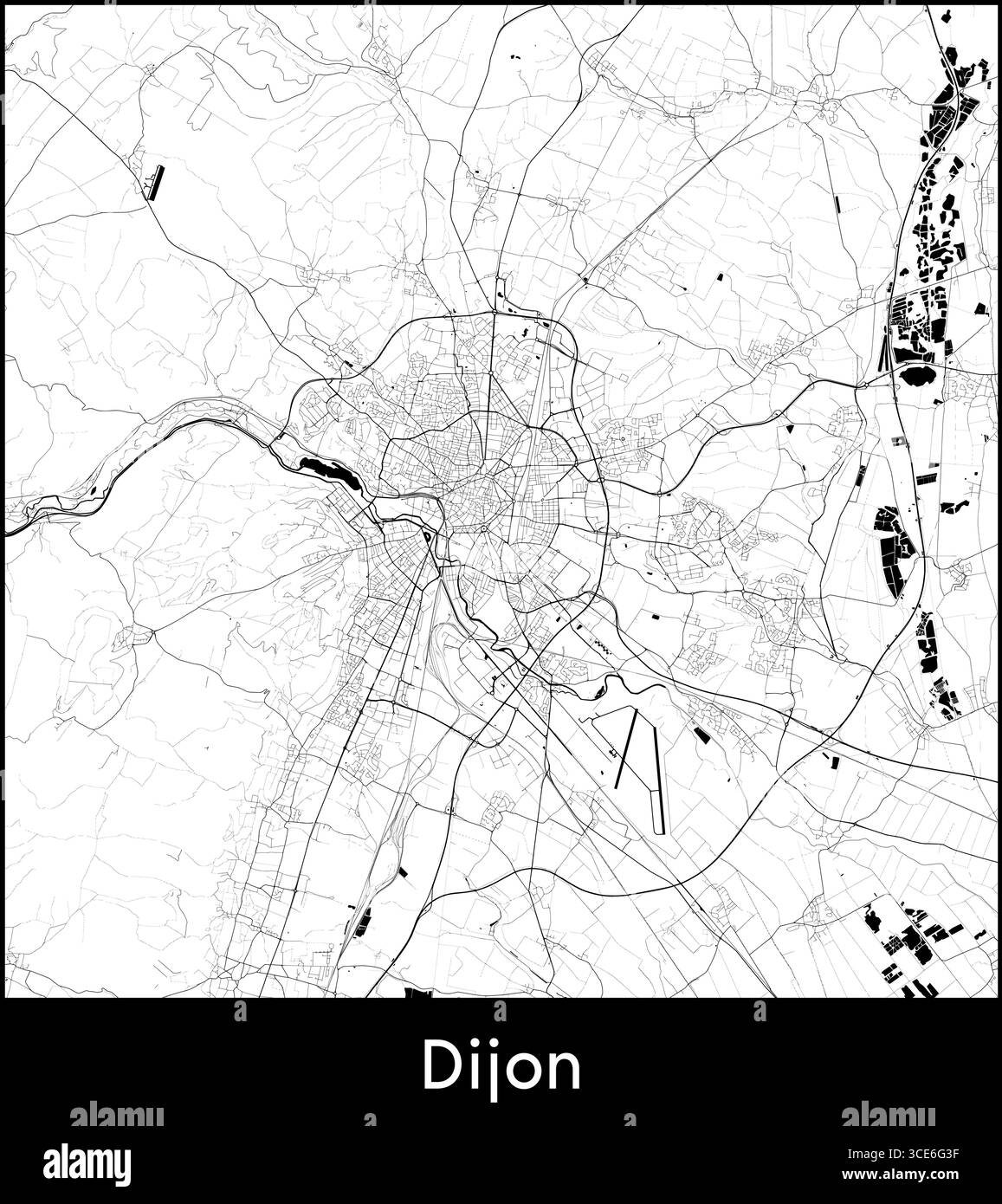 Dijon city map, France - Topographic vector map poster Stock Vector ...