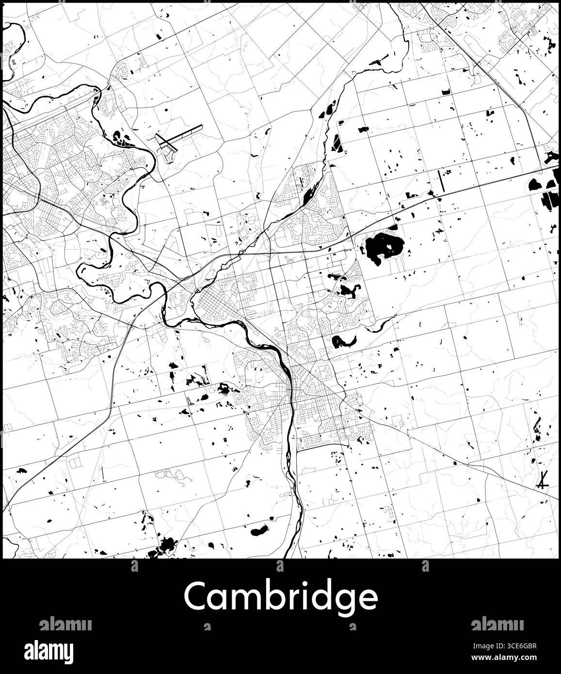 Cambridge city map, Canada - Topographic vector map poster Stock Vector Image & Art - Alamy