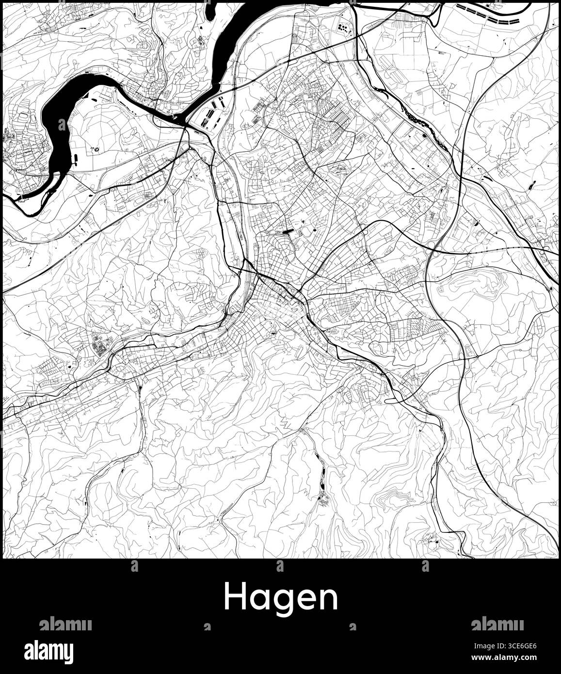 Hagen city map, Germany - Topographic vector map poster Stock Vector ...