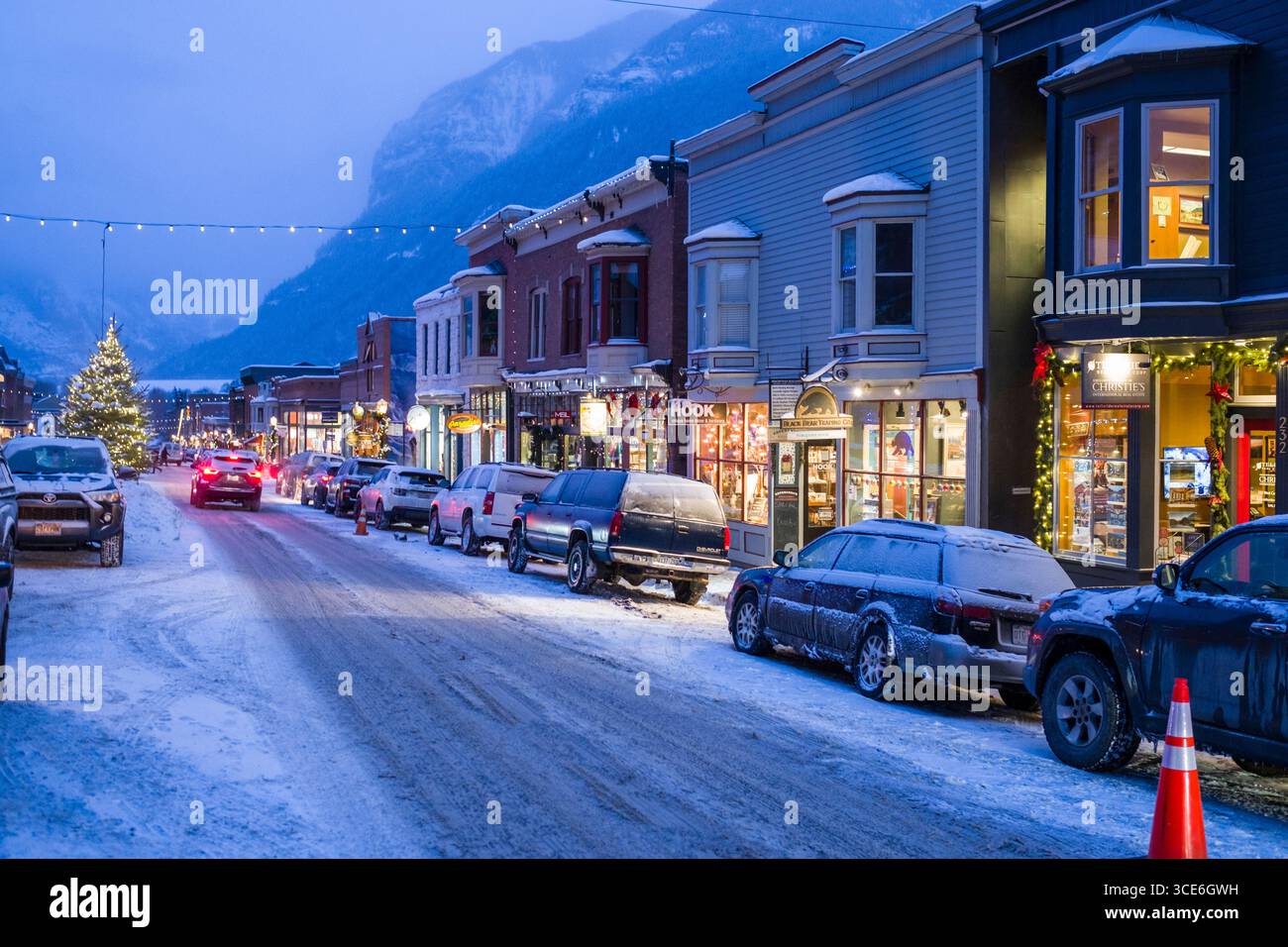 Illuminated storefront windows along Historic Colorado Avenue in ...
