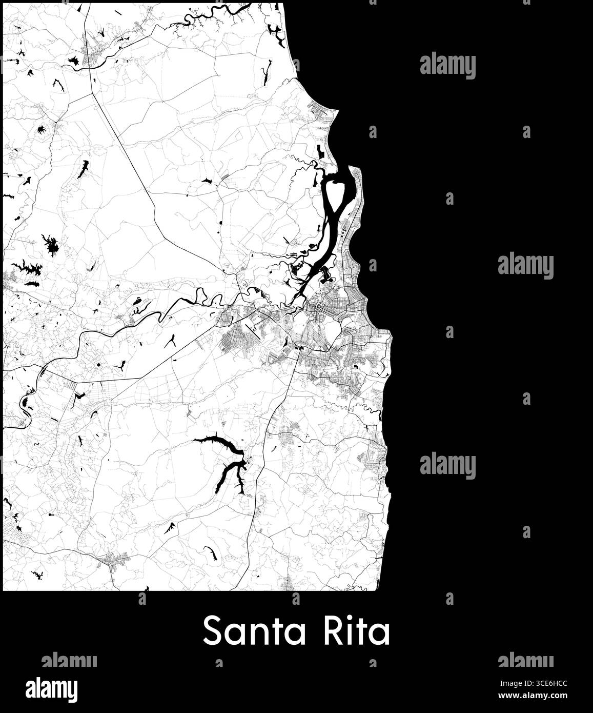 Santa Rita city map, Brazil - Topographic vector map poster Stock ...