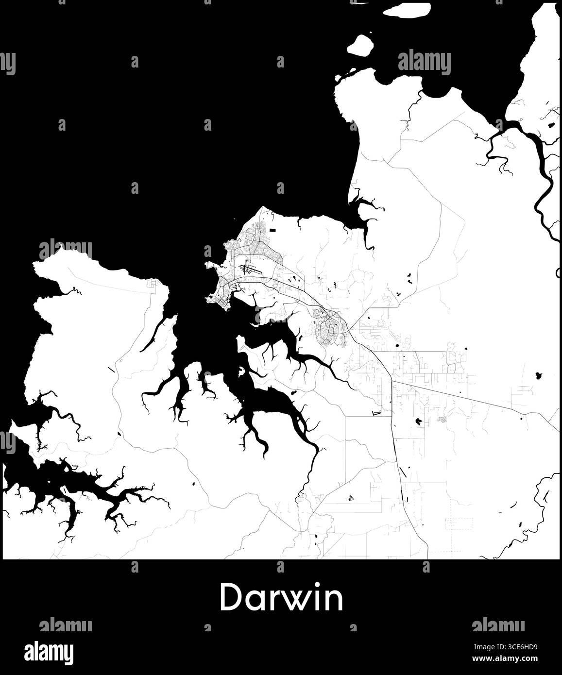 Darwin city map, Australia - Topographic vector map poster Stock Vector ...