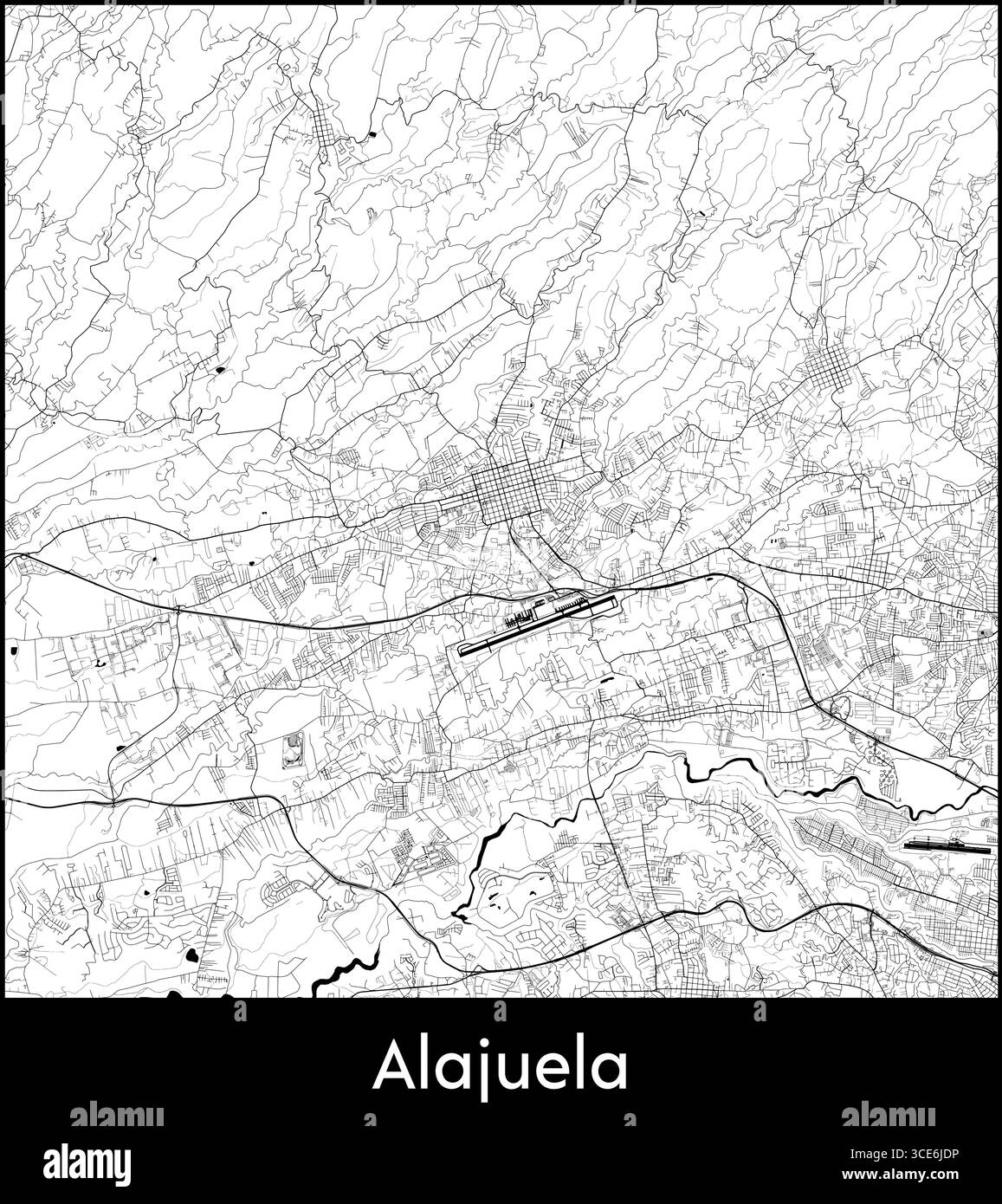 Alajuela city map, Costa Rica - Topographic vector map poster Stock ...