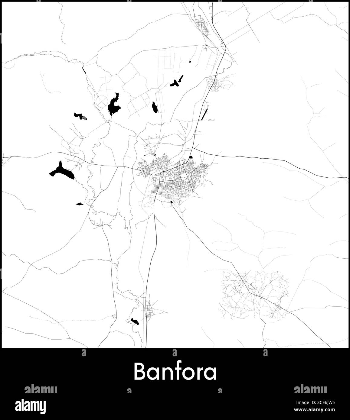 Banfora city map, Burkina Faso - Topographic vector map poster Stock ...