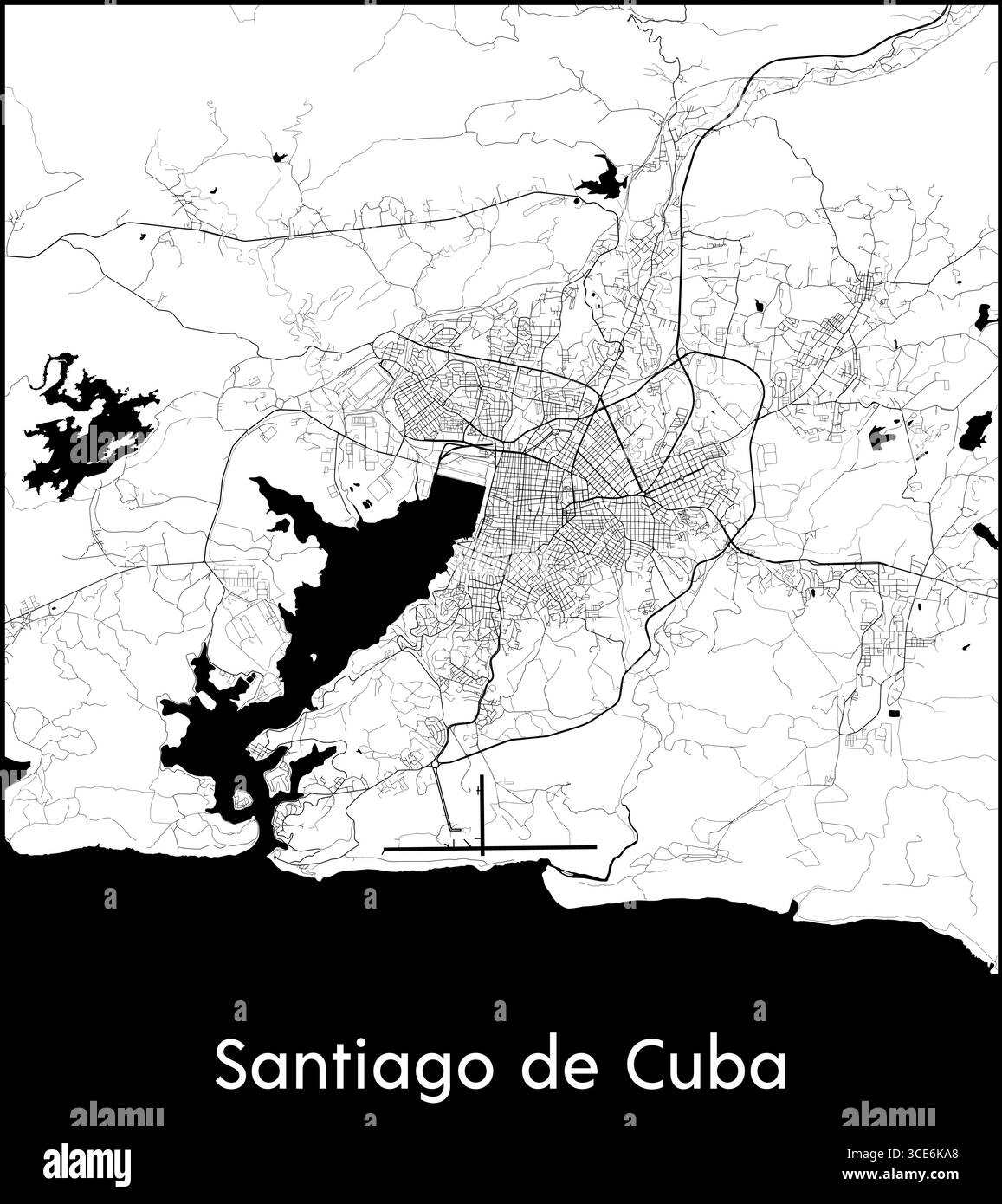 Santiago de Cuba city map, Cuba - Topographic vector map poster Stock ...