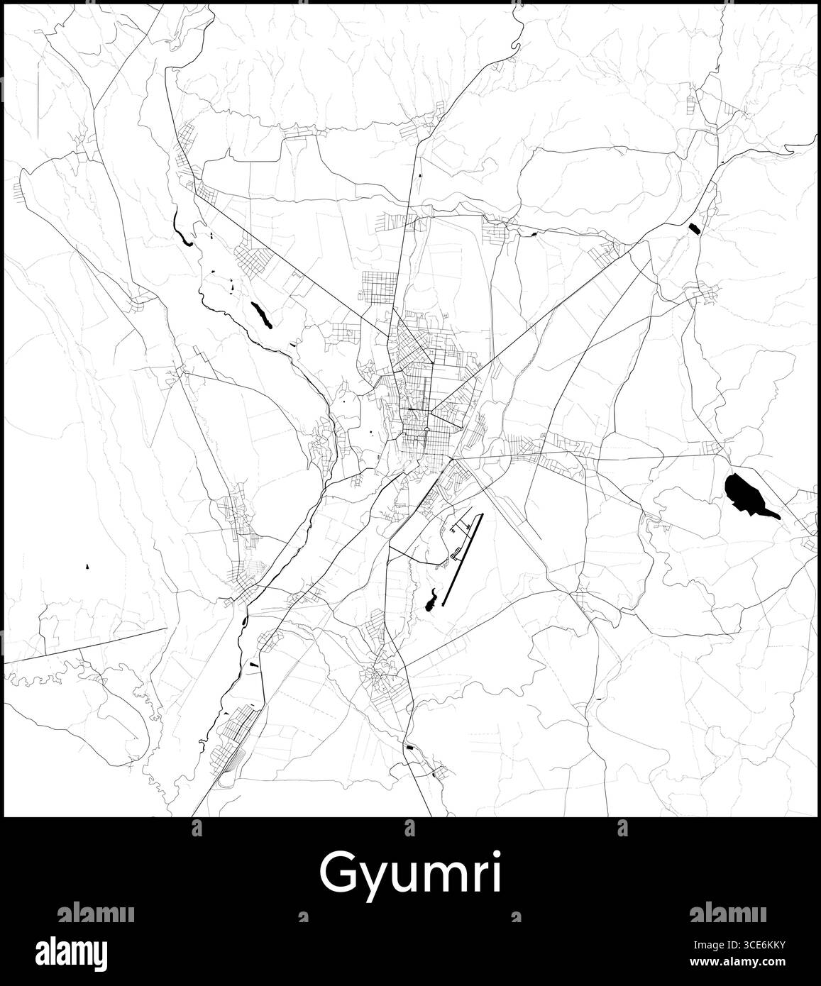 Gyumri city map, Armenia - Topographic vector map poster Stock Vector ...