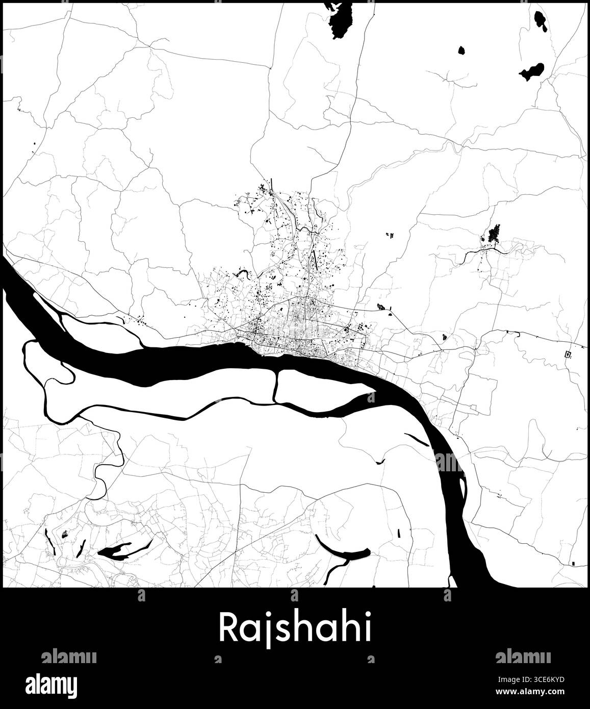 Rajshahi city map, Bangladesh - Topographic vector map poster Stock ...