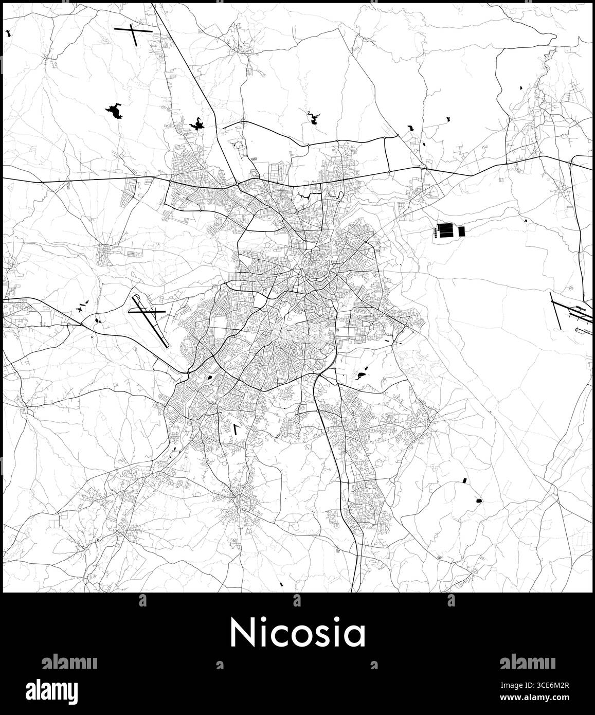 Nicosia city map, Cyprus - Topographic vector map poster Stock Vector ...