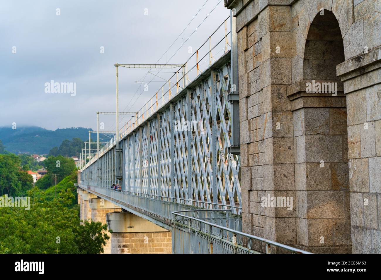 Valenca Road Rail Bridge above Mino River, connecting Valenca in ...