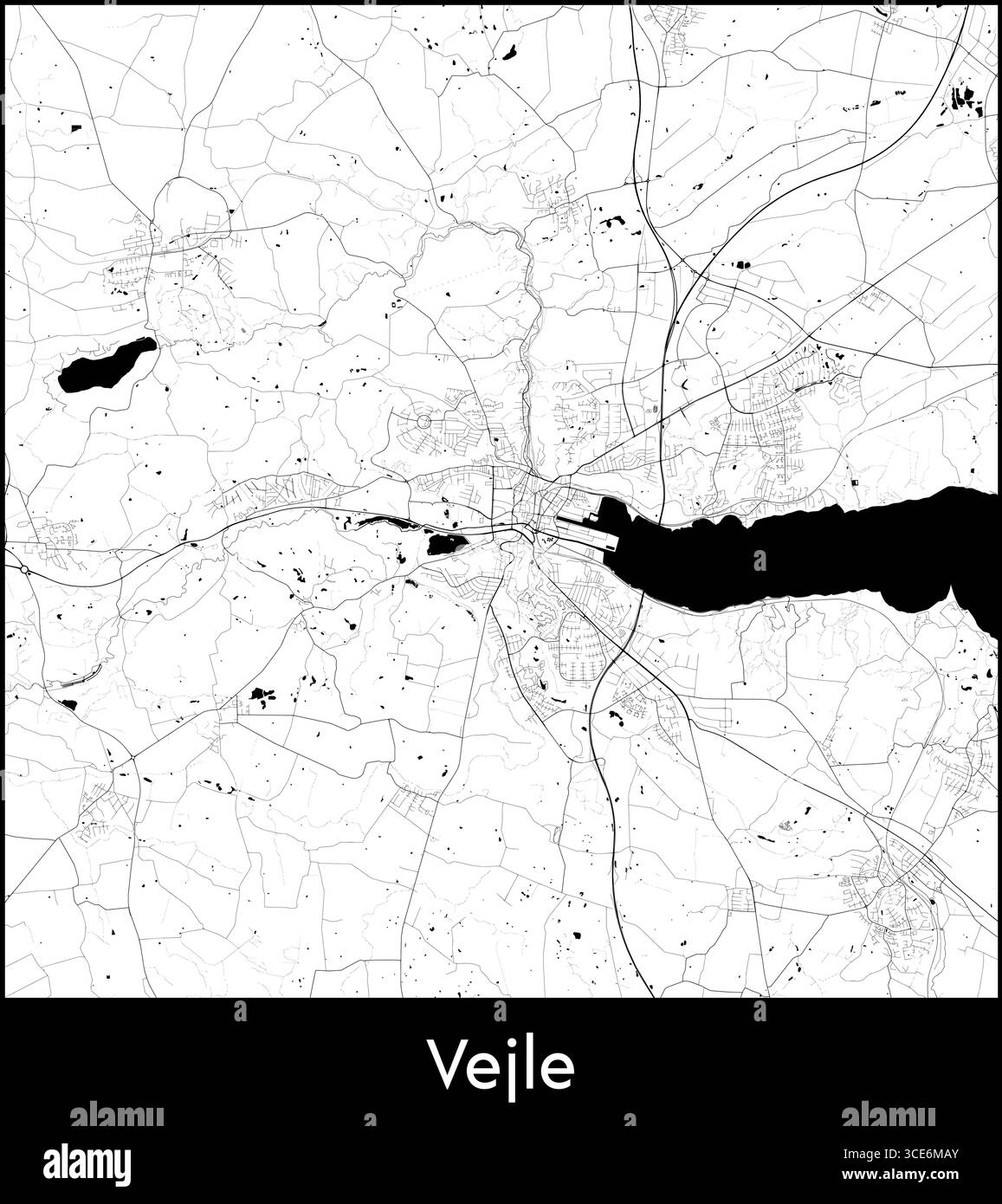 Vejle city map, Denmark - Topographic vector map poster Stock Vector ...