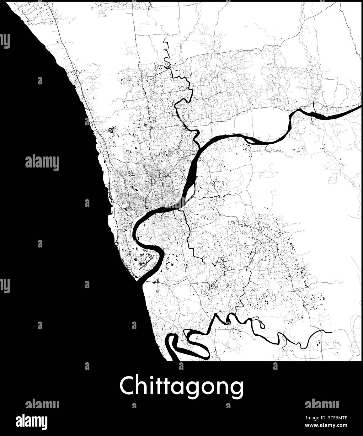 Chittagong city map, Bangladesh - Topographic vector map poster Stock ...