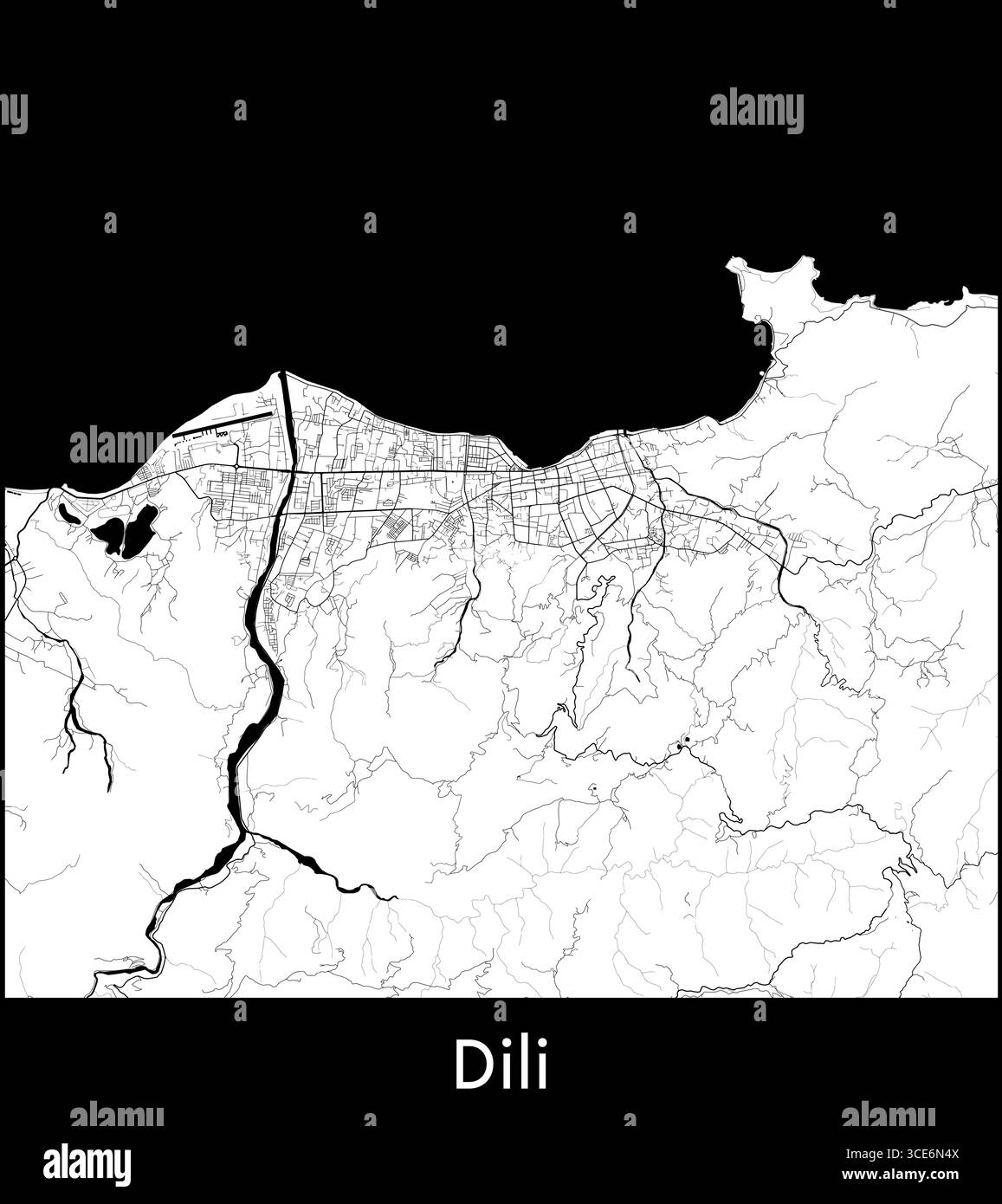 Dili city map, East Timor - Topographic vector map poster Stock Vector ...