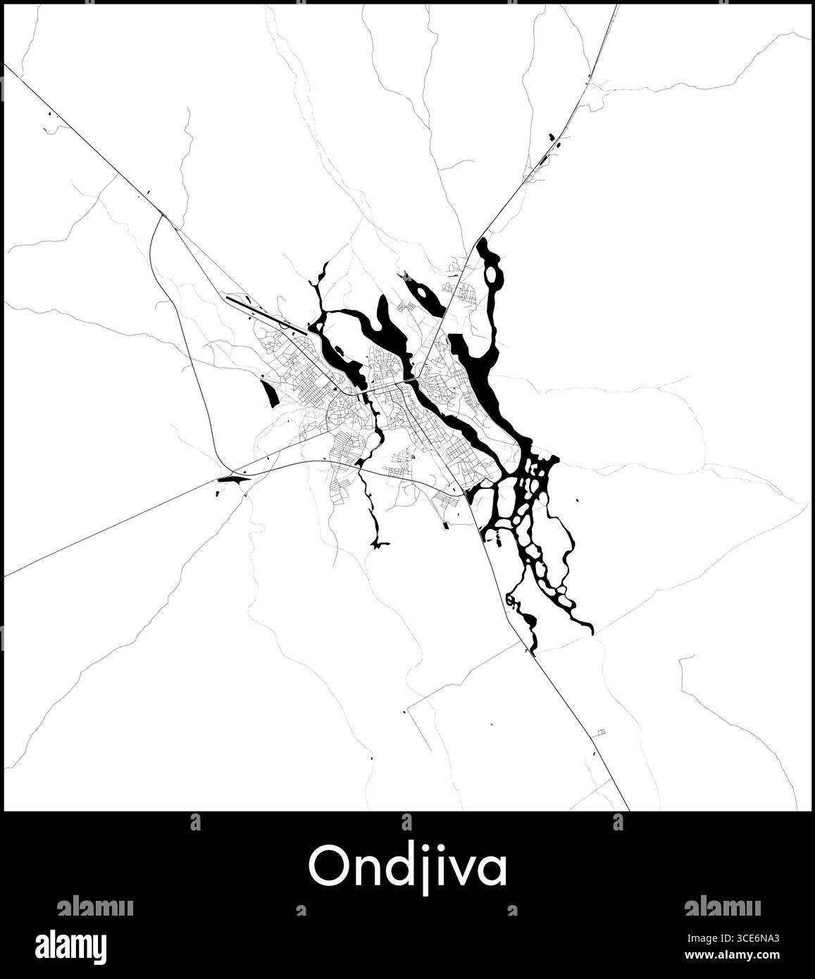 Ondjiva city map, Angola - Topographic vector map poster Stock Vector ...