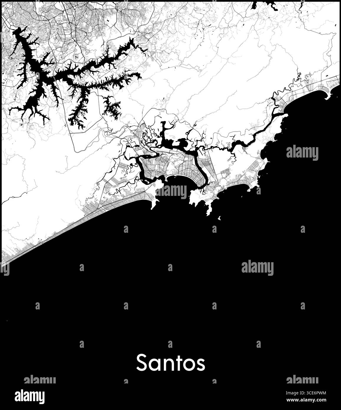Santos city map, Brazil - Topographic vector map poster Stock Vector ...
