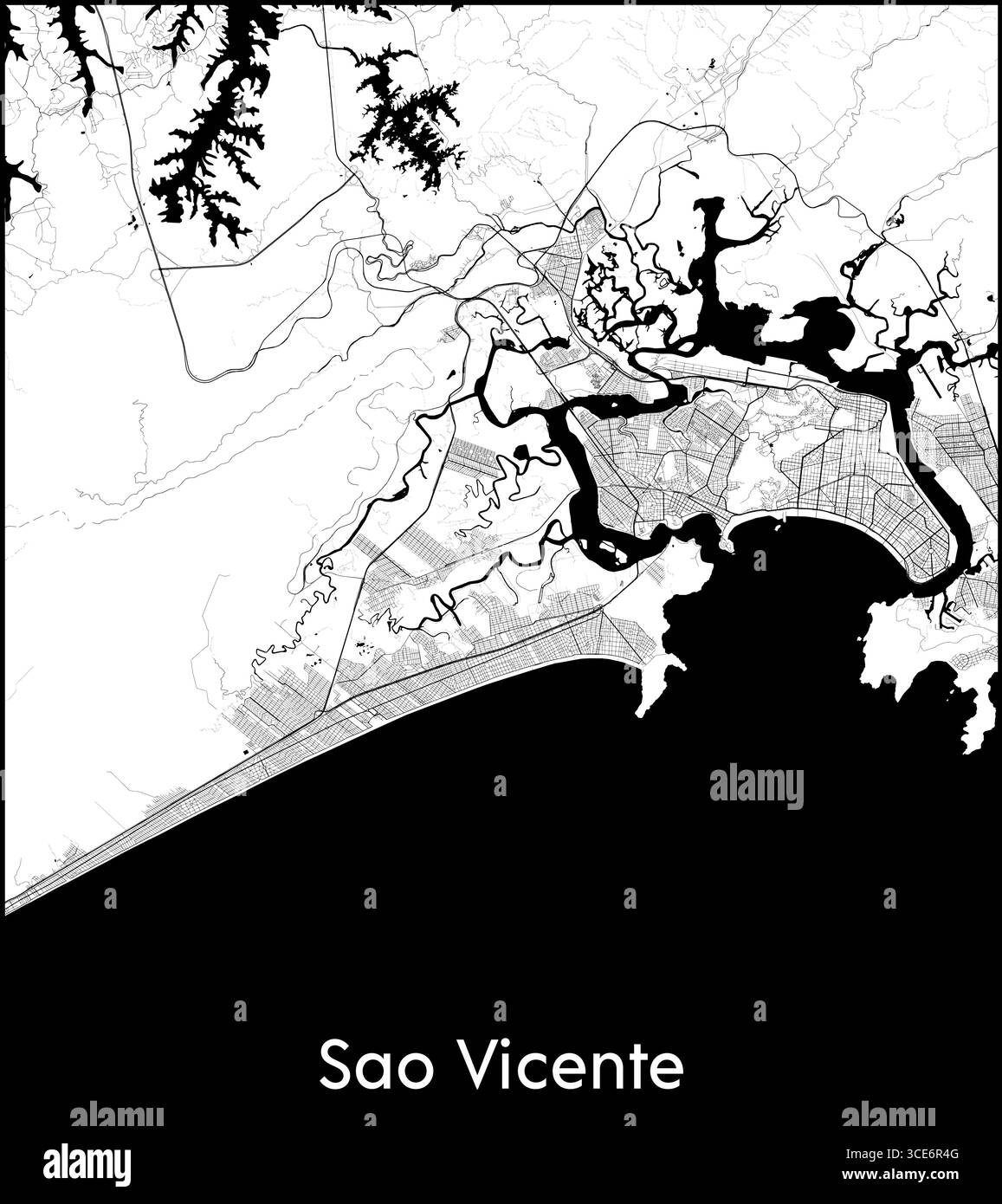 Sao Vicente city map, Brazil - Topographic vector map poster Stock ...