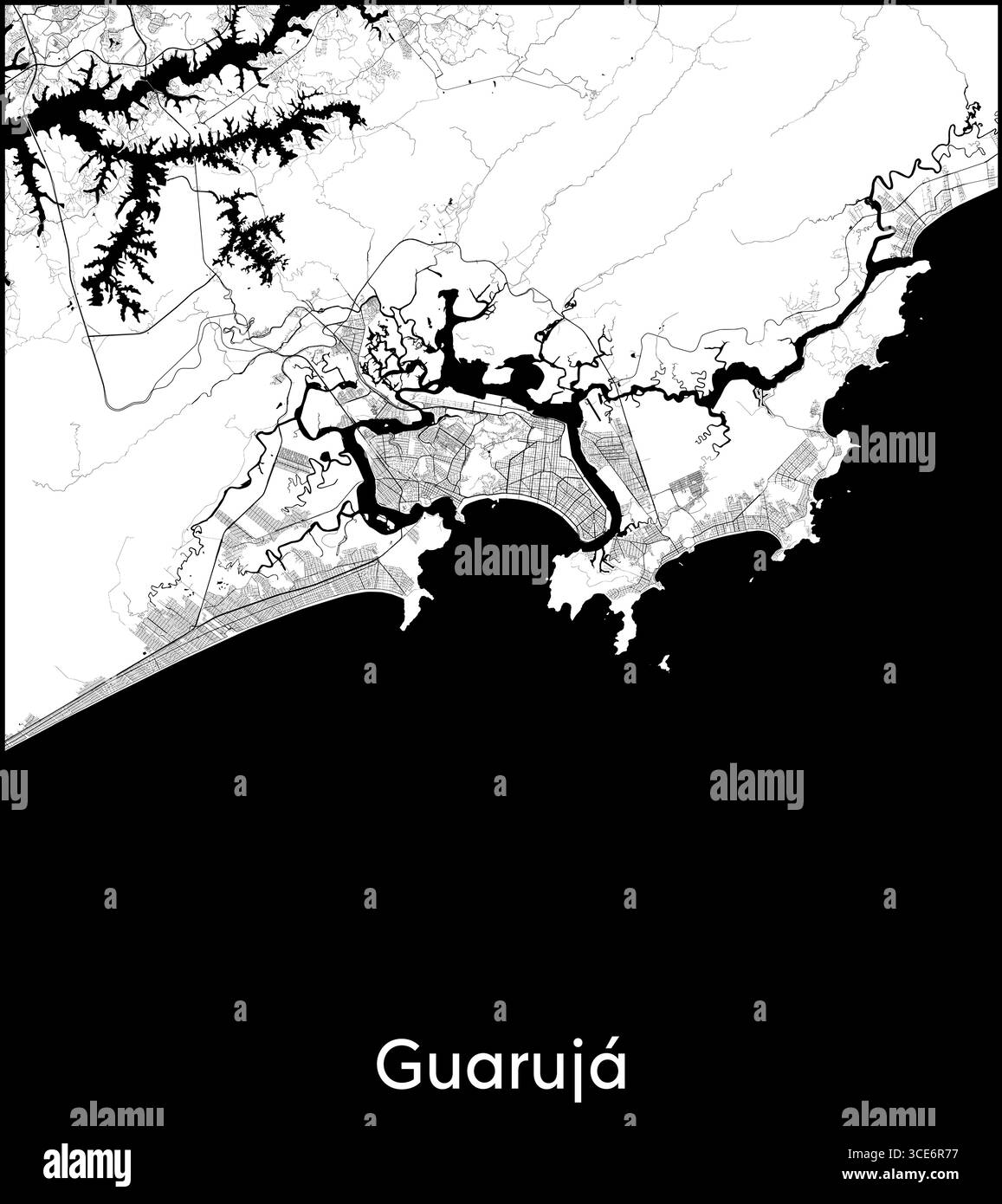 Guaruja city map, Brazil - Topographic vector map poster Stock Vector ...