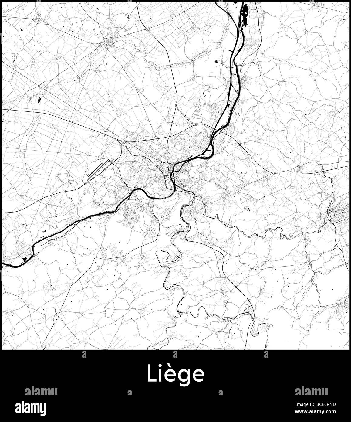Liege city map, Belgium - Topographic vector map poster Stock Vector ...
