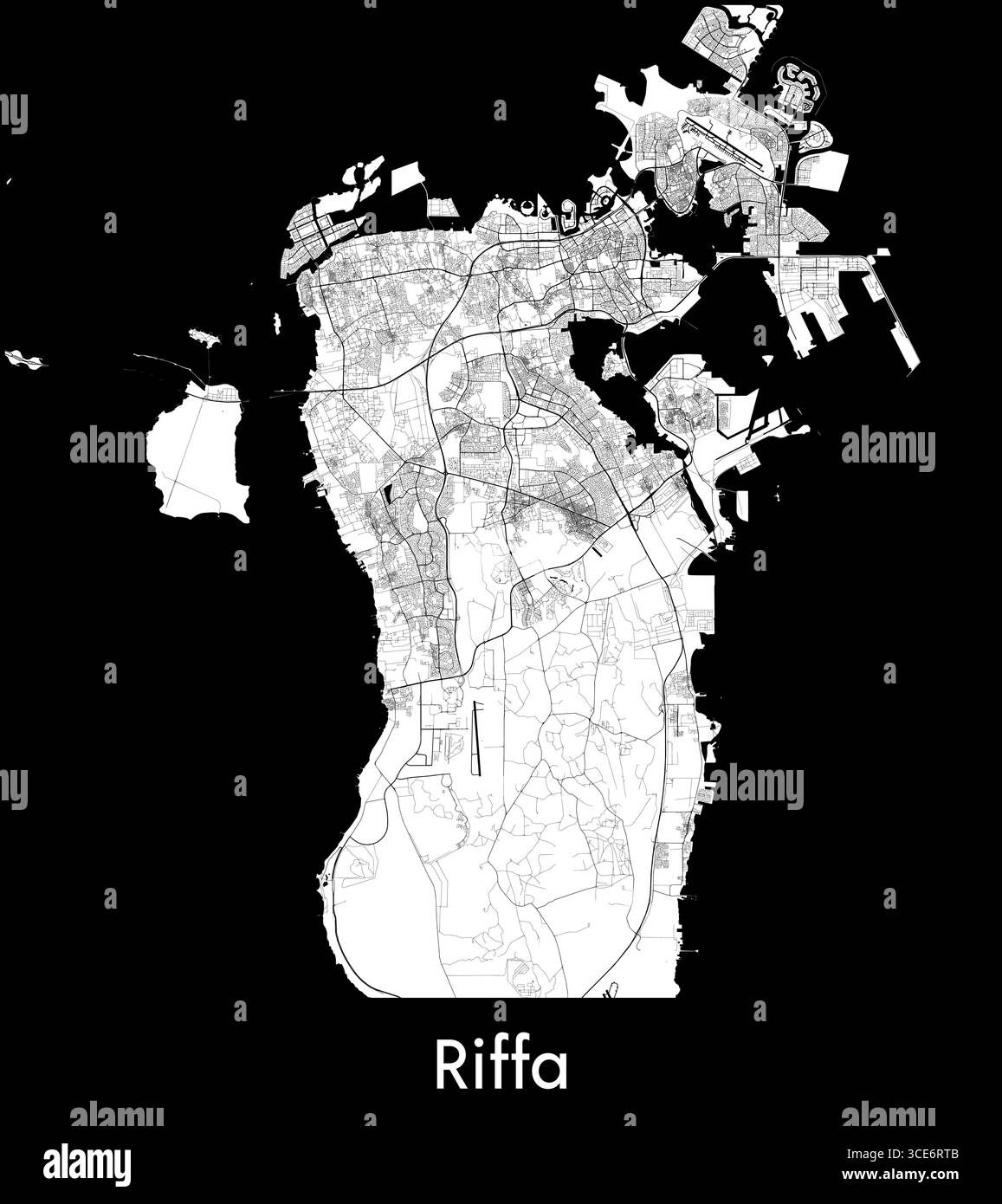 Riffa city map, Bahrain - Topographic vector map poster Stock Vector ...
