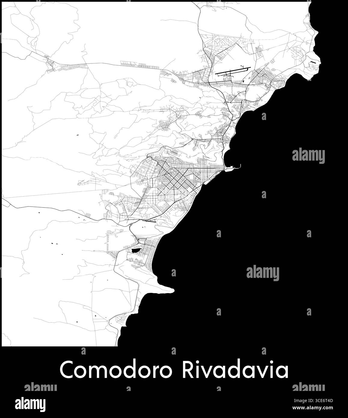 Comodoro Rivadavia city map, Argentina - Topographic vector map poster ...