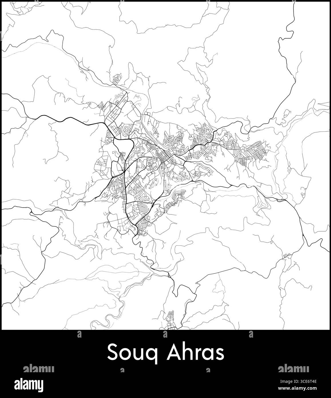 Souq Ahras city map, Algeria - Topographic vector map poster Stock ...