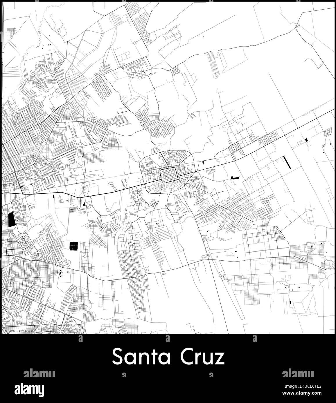 Santa Cruz city map, Bolivia - Topographic vector map poster Stock ...