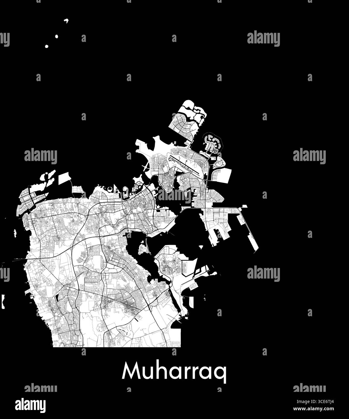 Muharraq city map, Bahrain - Topographic vector map poster Stock Vector ...