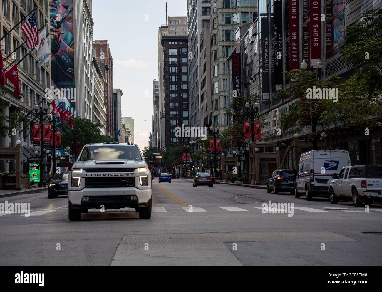 Downtown Chicago State St. Intersection with Chevy Truck prominently ...