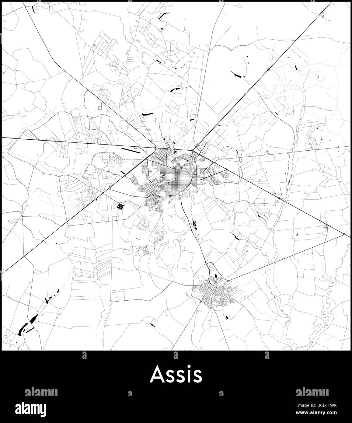 Assis city map, Brazil - Topographic vector map poster Stock Vector ...