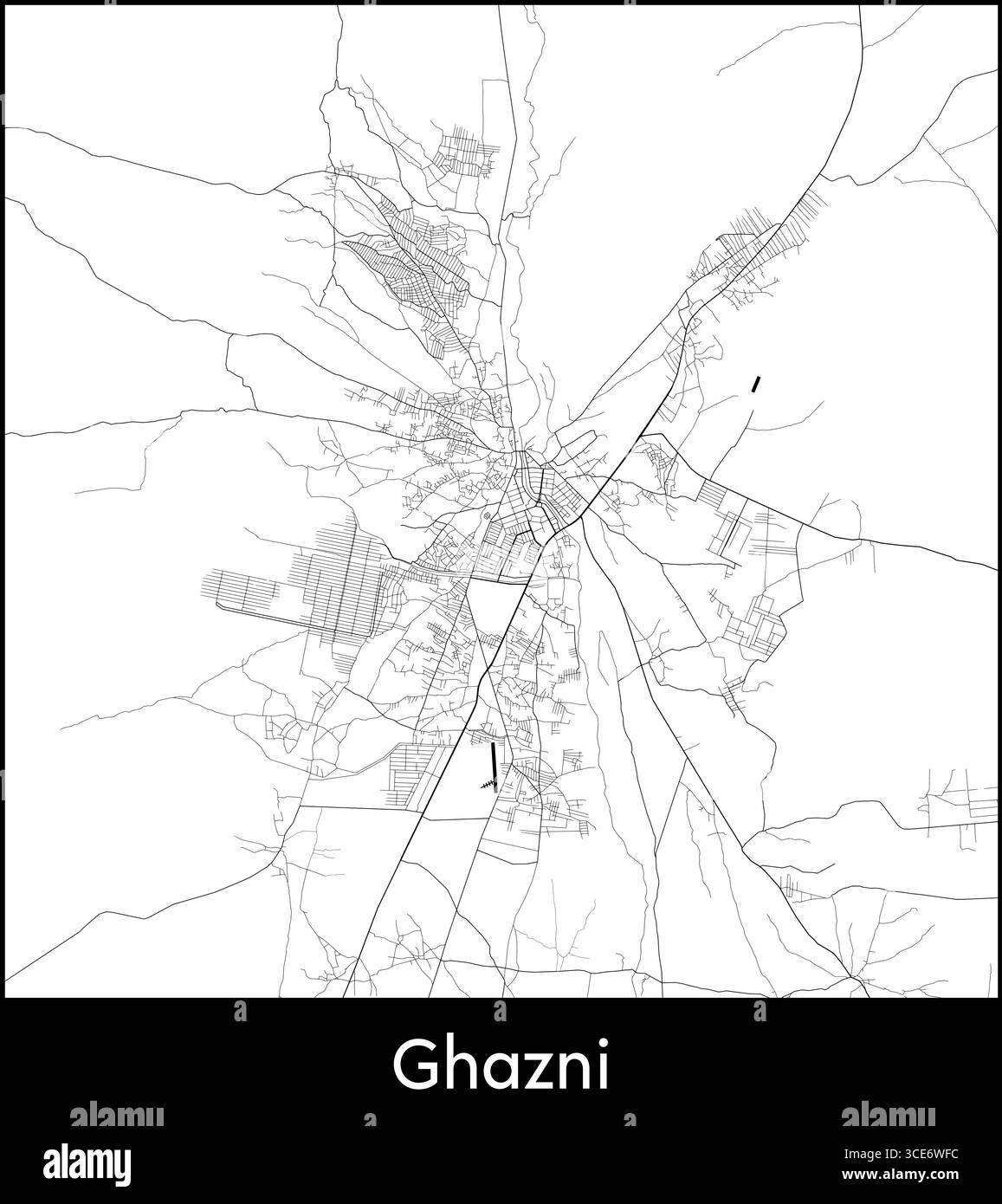 Ghazni city map, Afghanistan - Topographic vector map poster Stock ...