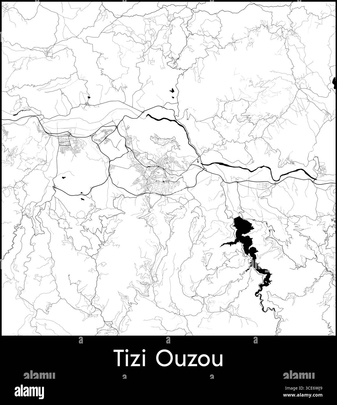 Tizi Ouzou city map, Algeria - Topographic vector map poster Stock ...