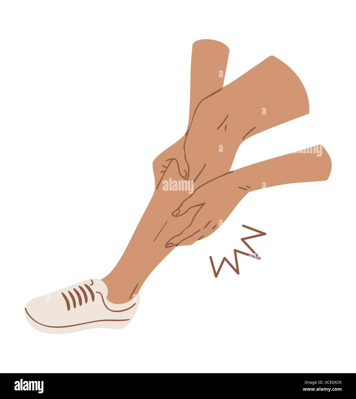 Flat vector illustration of female hands holding calf muscle due to ...