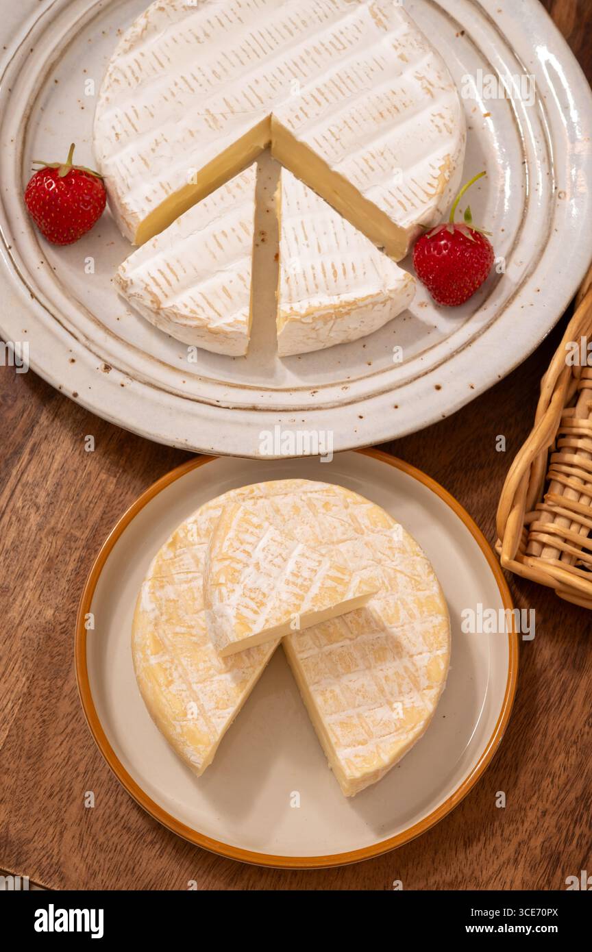 French soft cheeses collection, creamy matured cow's milk cheese le ...