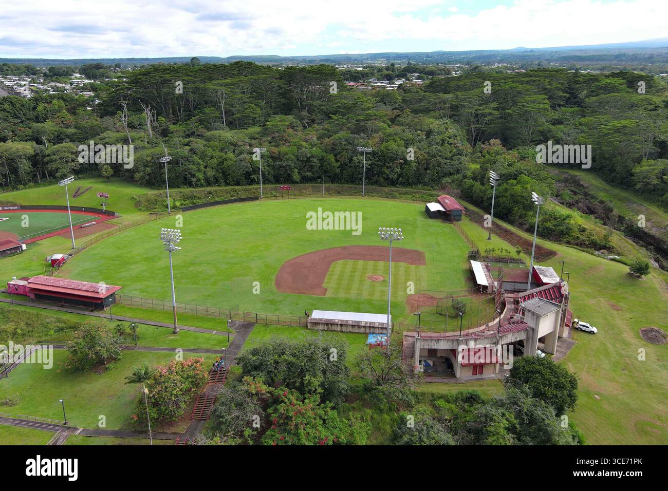 An aerial view of the University of Hawaii at Hilo baseball field ...