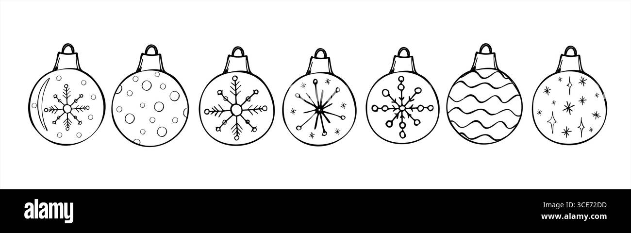 Christmas tree decorations with various patterns monochrome vector set ...
